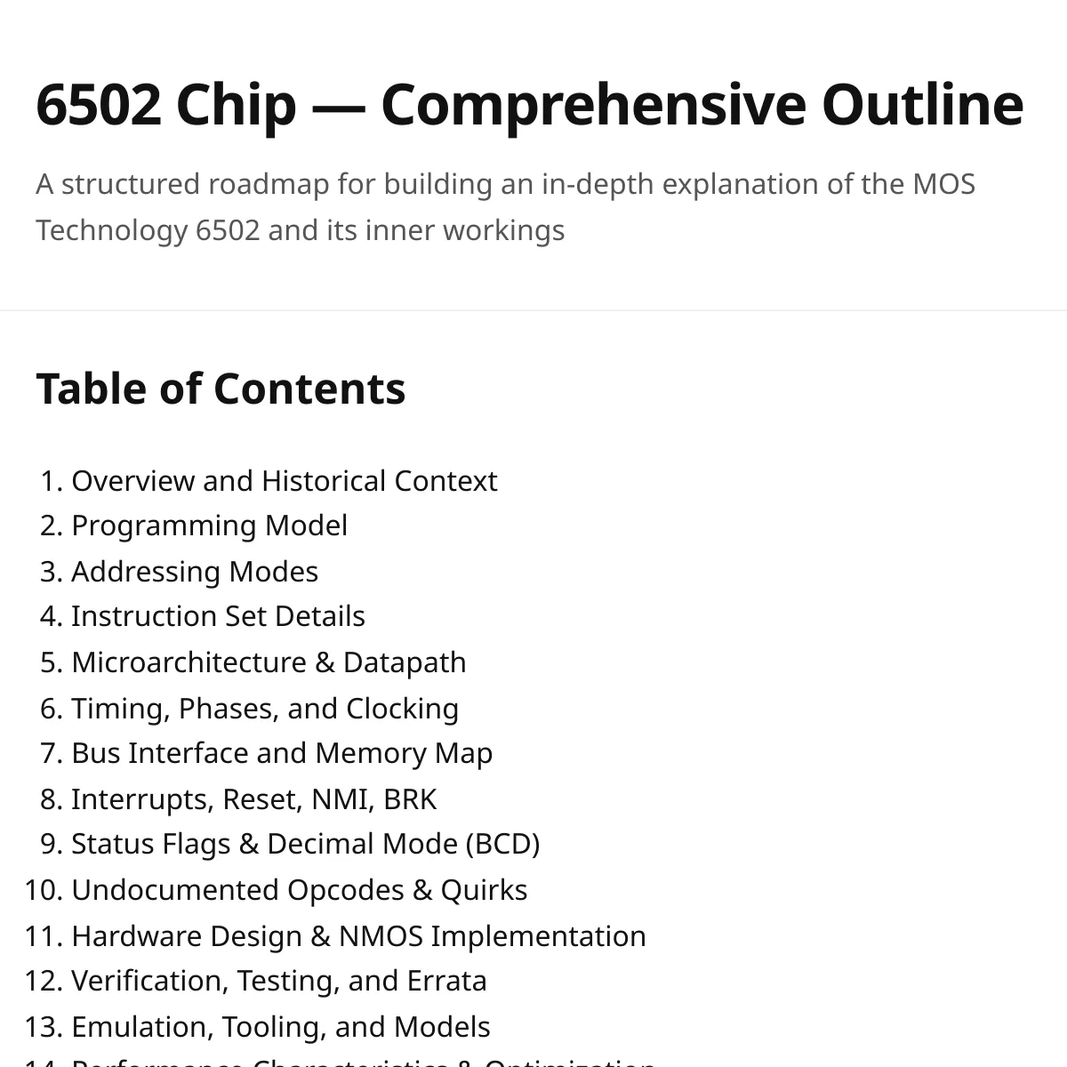 6502 Chip — Comprehensive Outline
