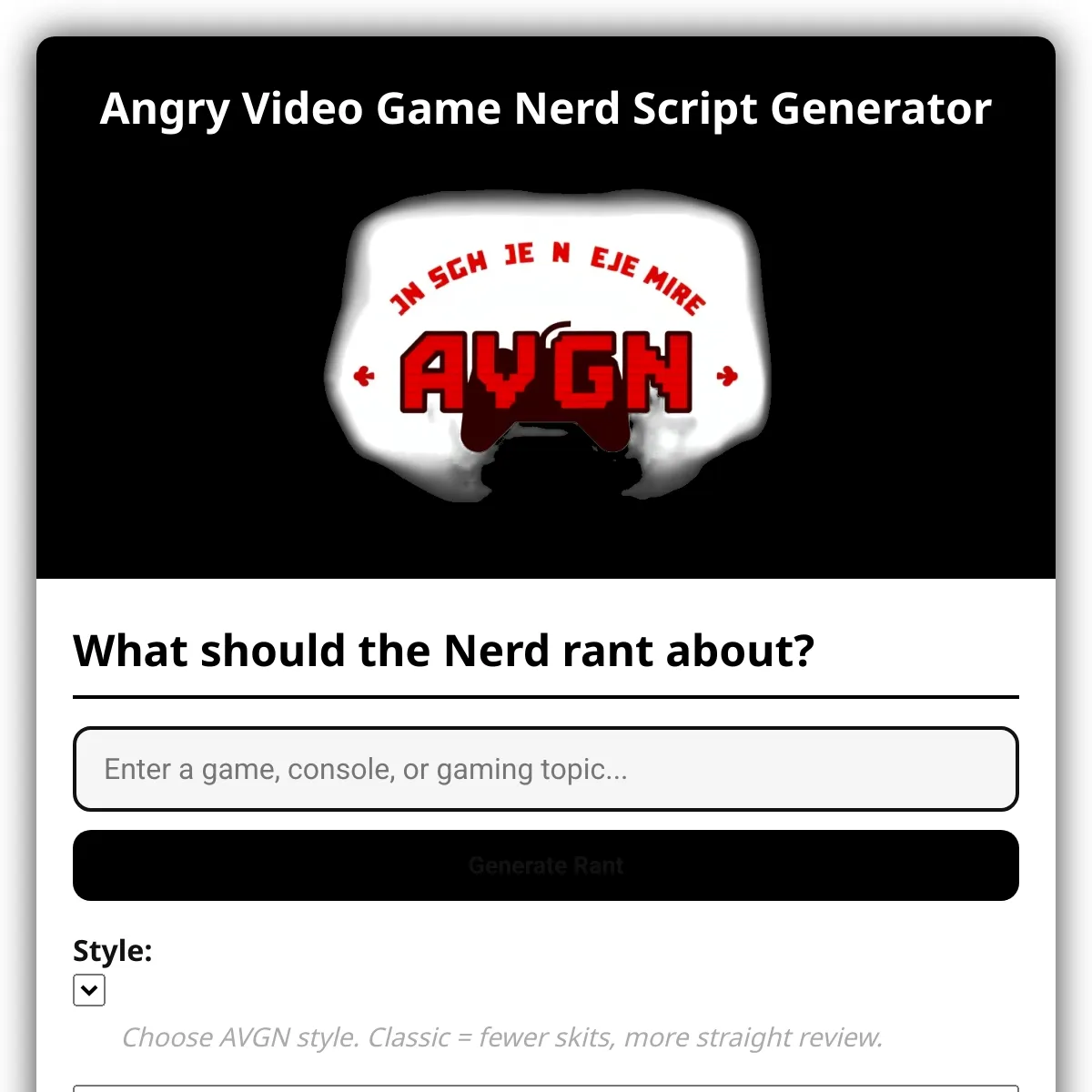 Angry Video Game Nerd Script Generator