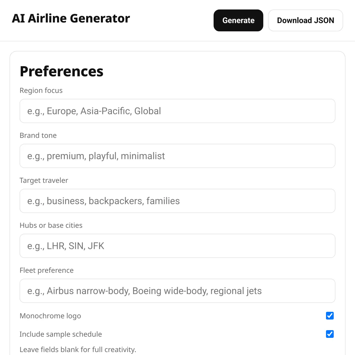 AI Airline Generator