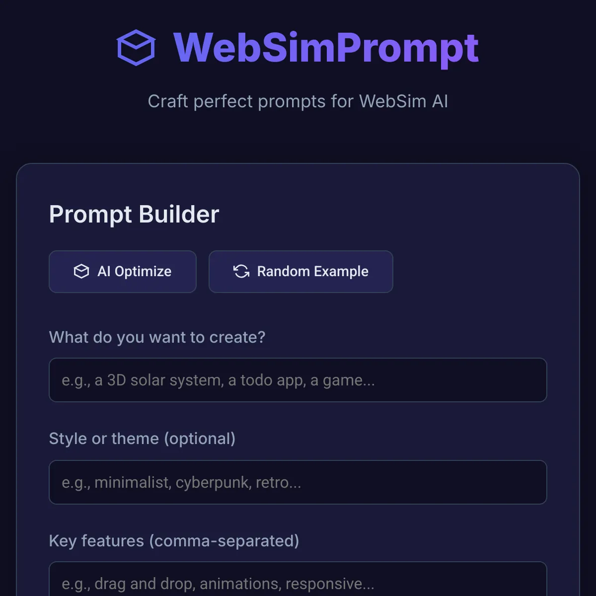 WebSim Prompt Generator - Create Perfect Prompts