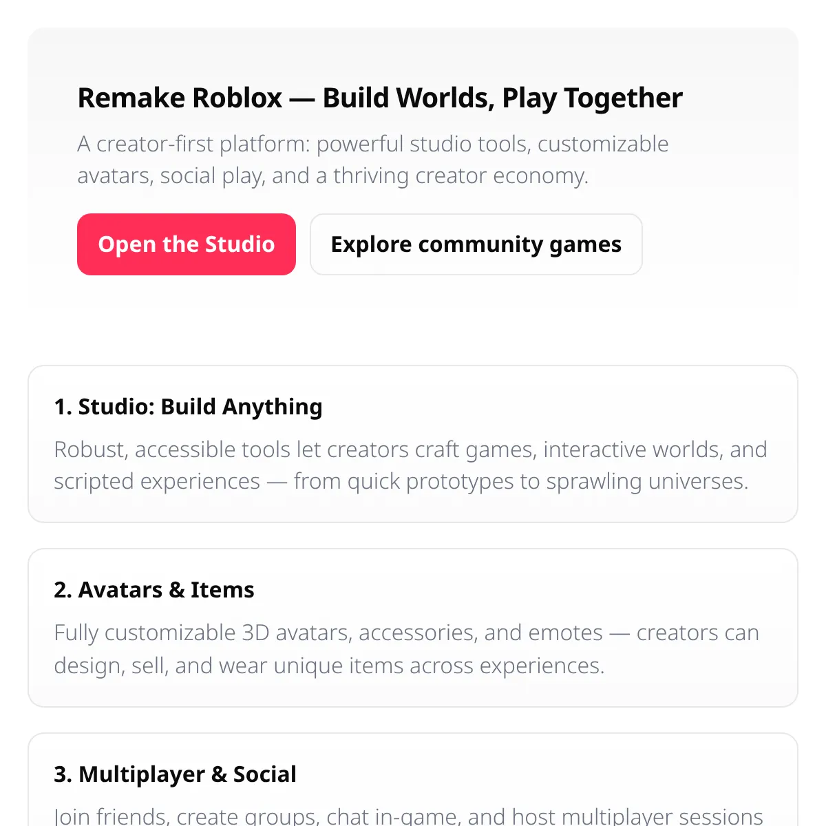 Platform Features — User-Generated Games
