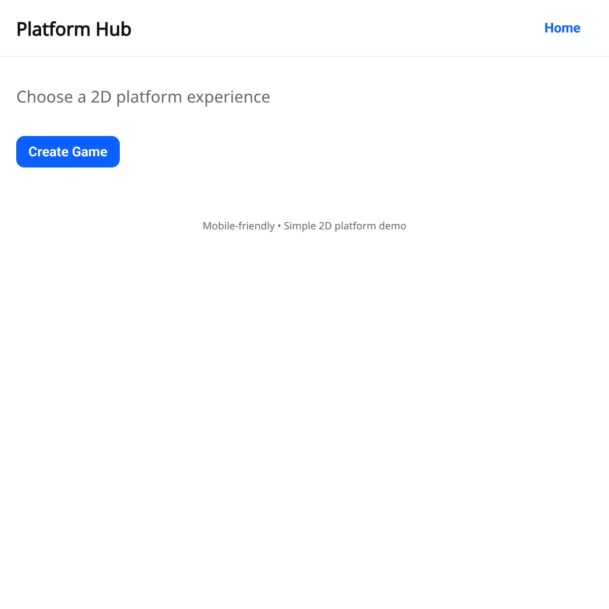 Mini 2D Platform Hub
