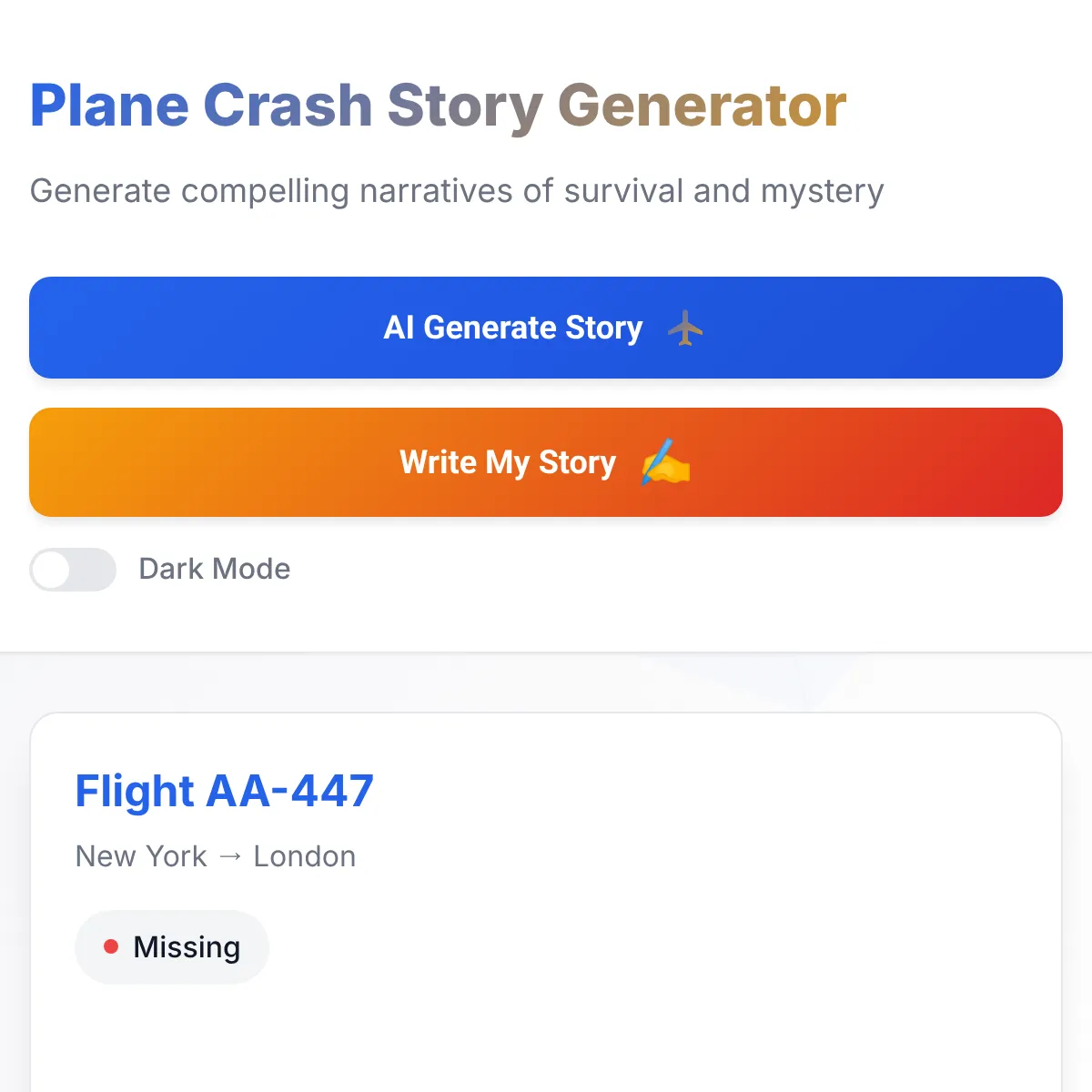 Plane Crash Story Generator