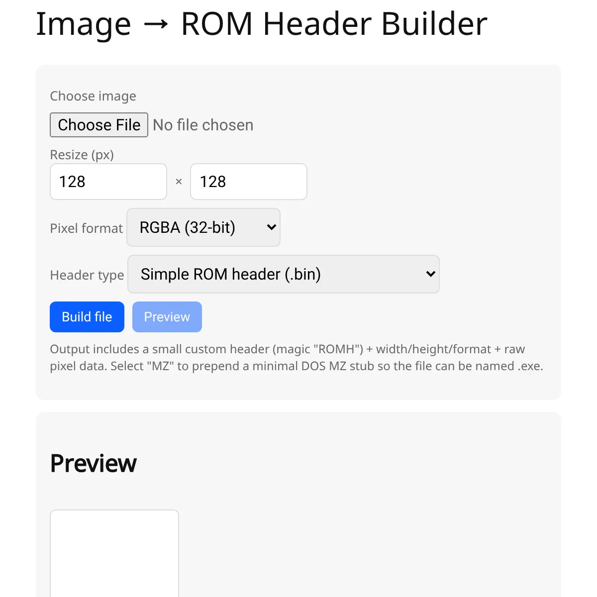 Image → ROM/EXE Header Builder
