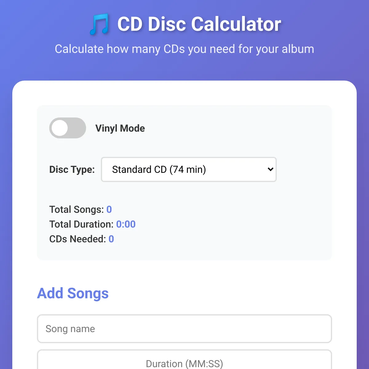 CD Disc Calculator
