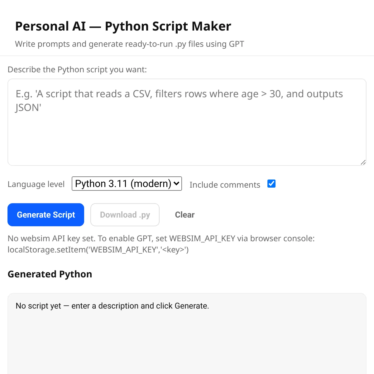 Personal Ai Python Script Maker