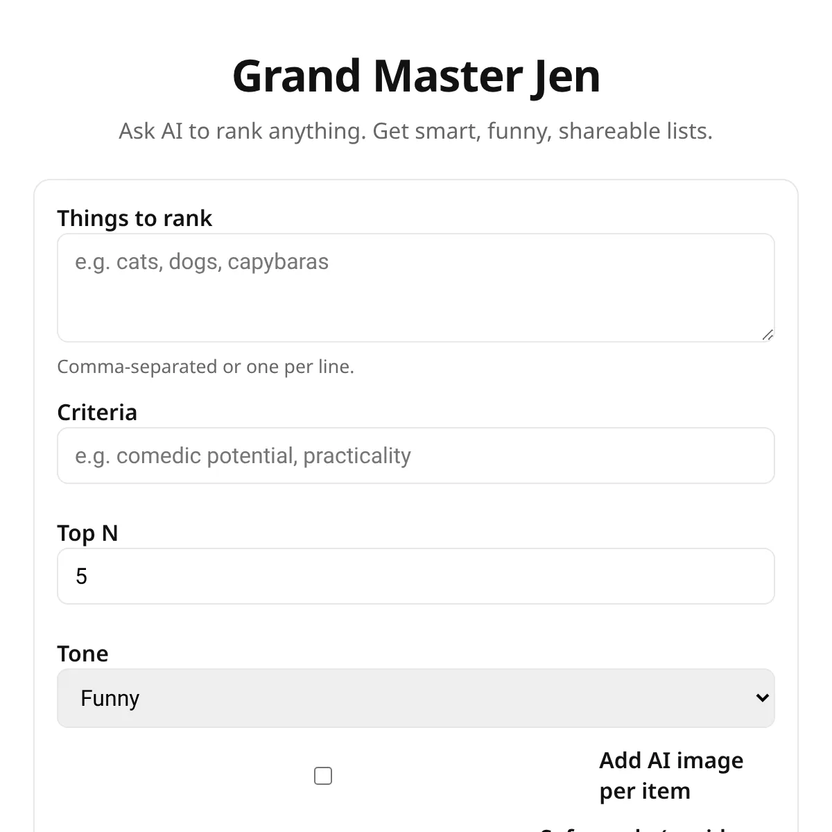 Grand Master Jen — AI Ranks Anything