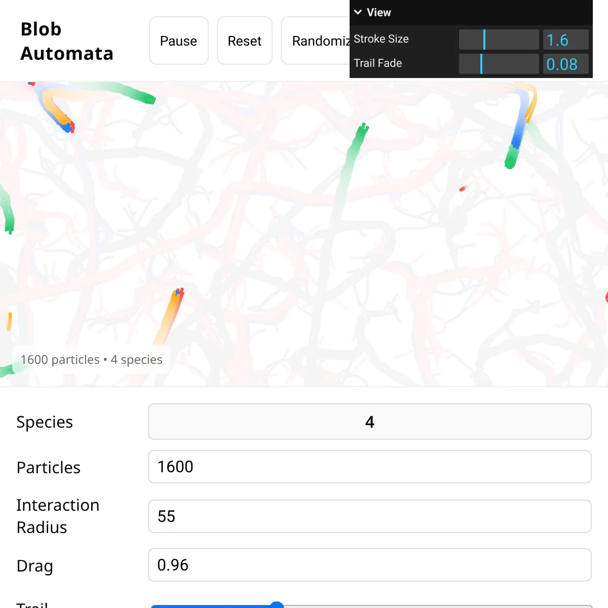 Blob Automata — Force Matrix Playground
