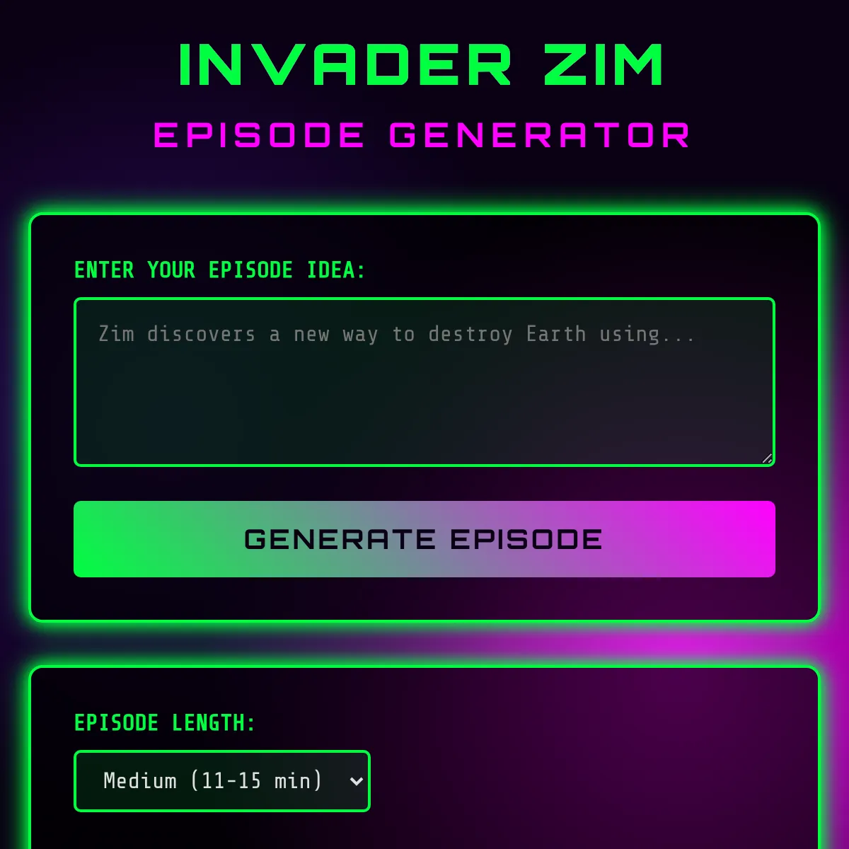 Invader Zim Episode Generator