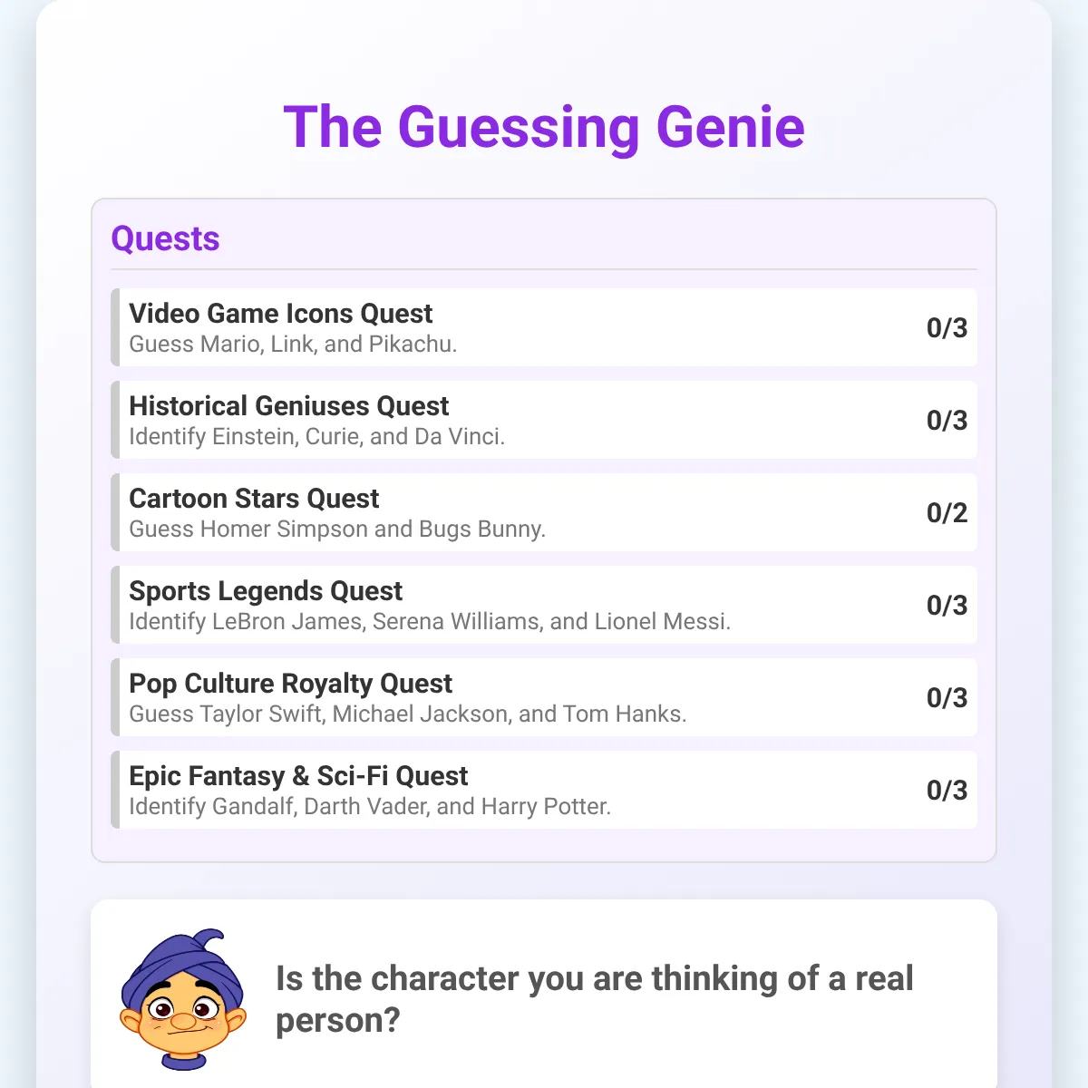 The Guessing Genie (Akinator Clone)