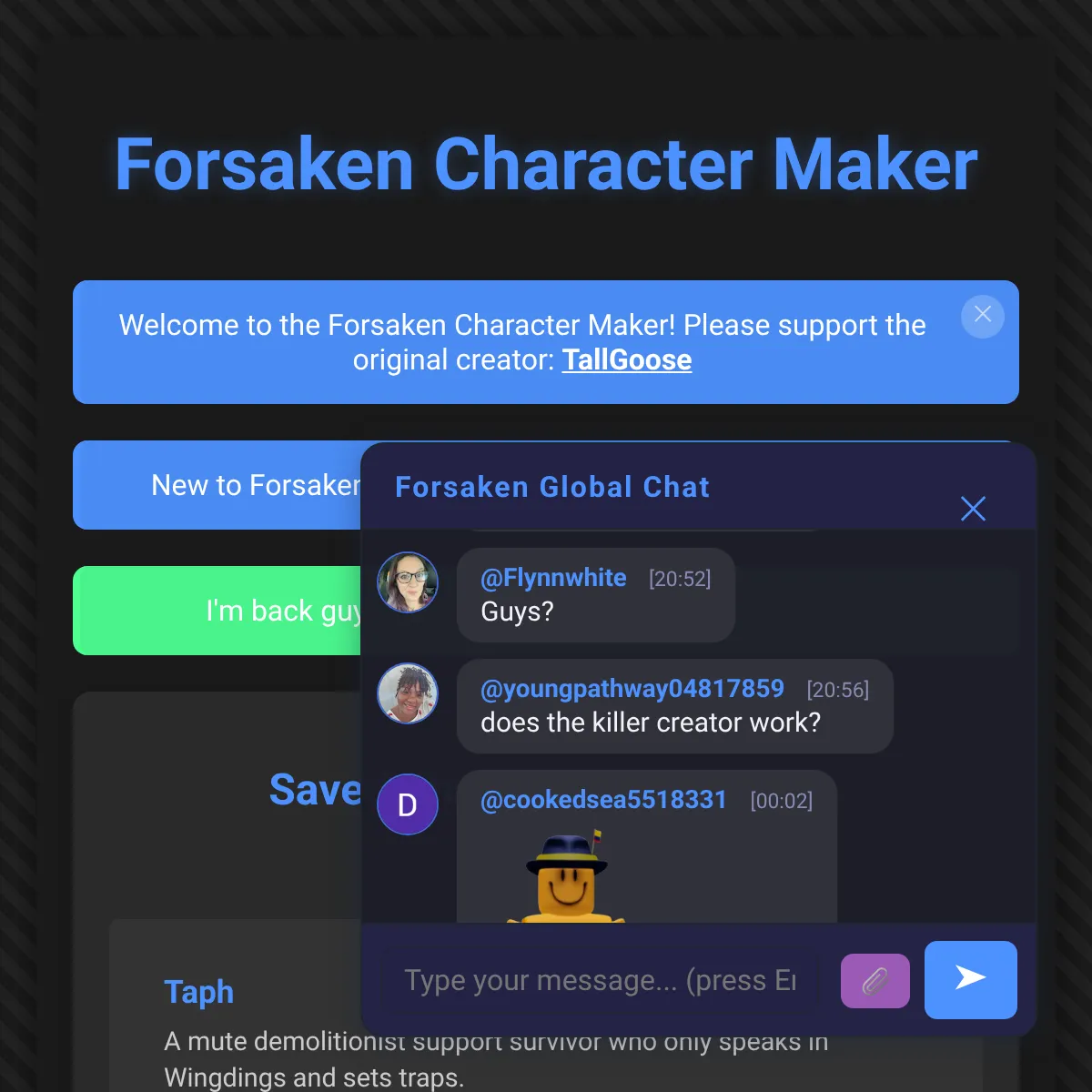 Forsaken Character Maker:Plus(no more chase theme for u)
