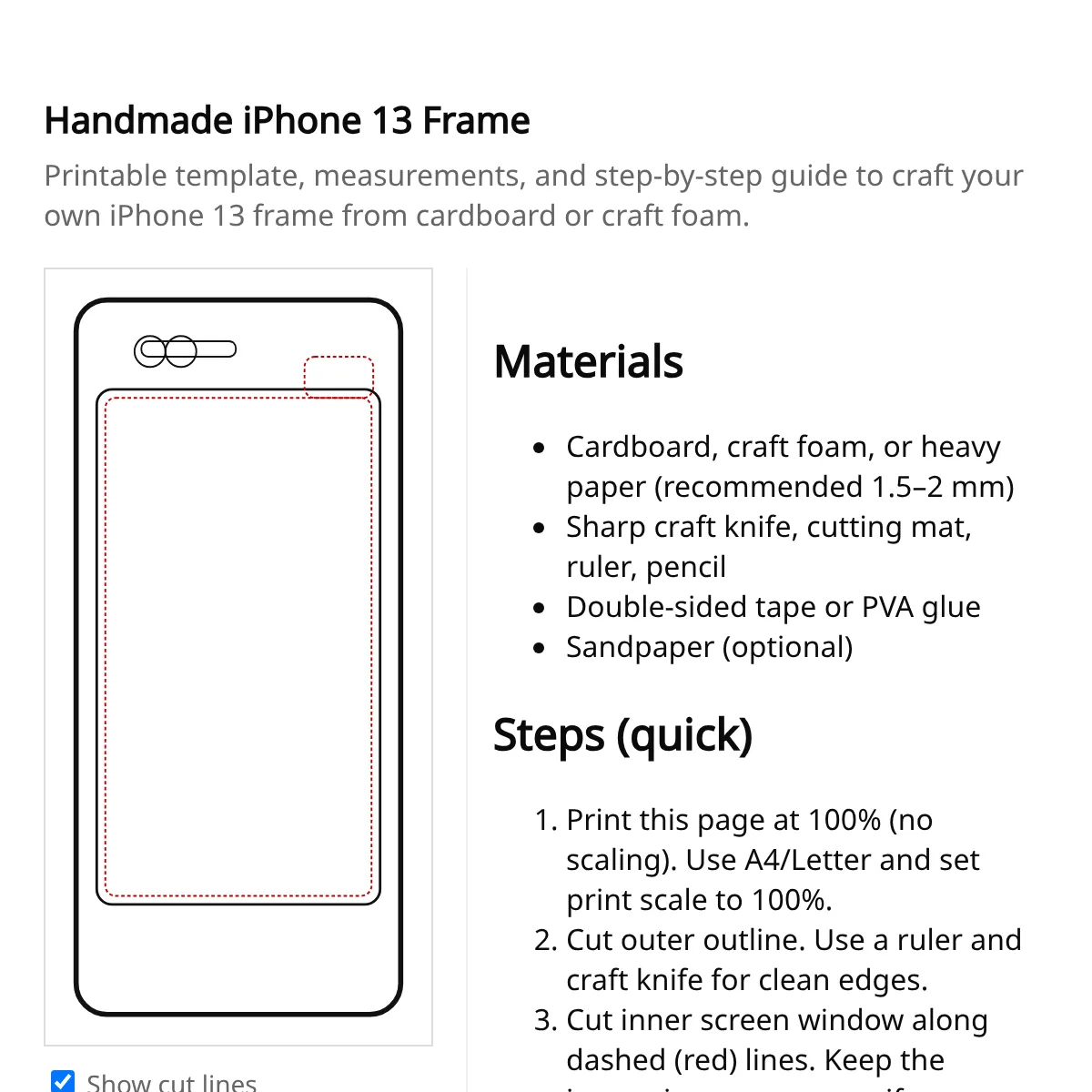 Handmade iPhone 13 Frame — Template & Guide