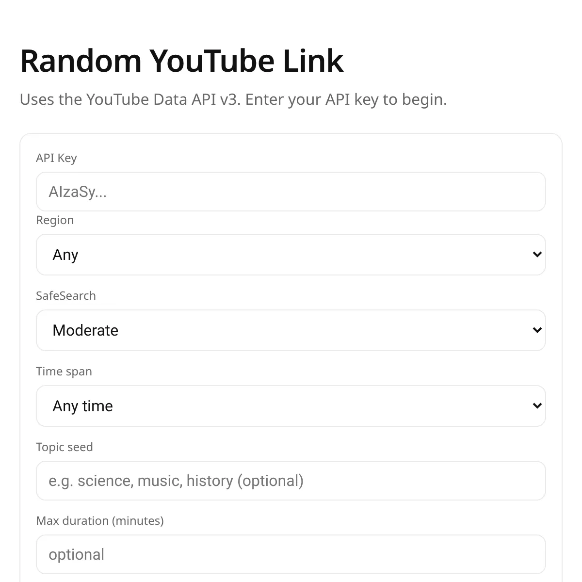 Random YouTube Link Generator