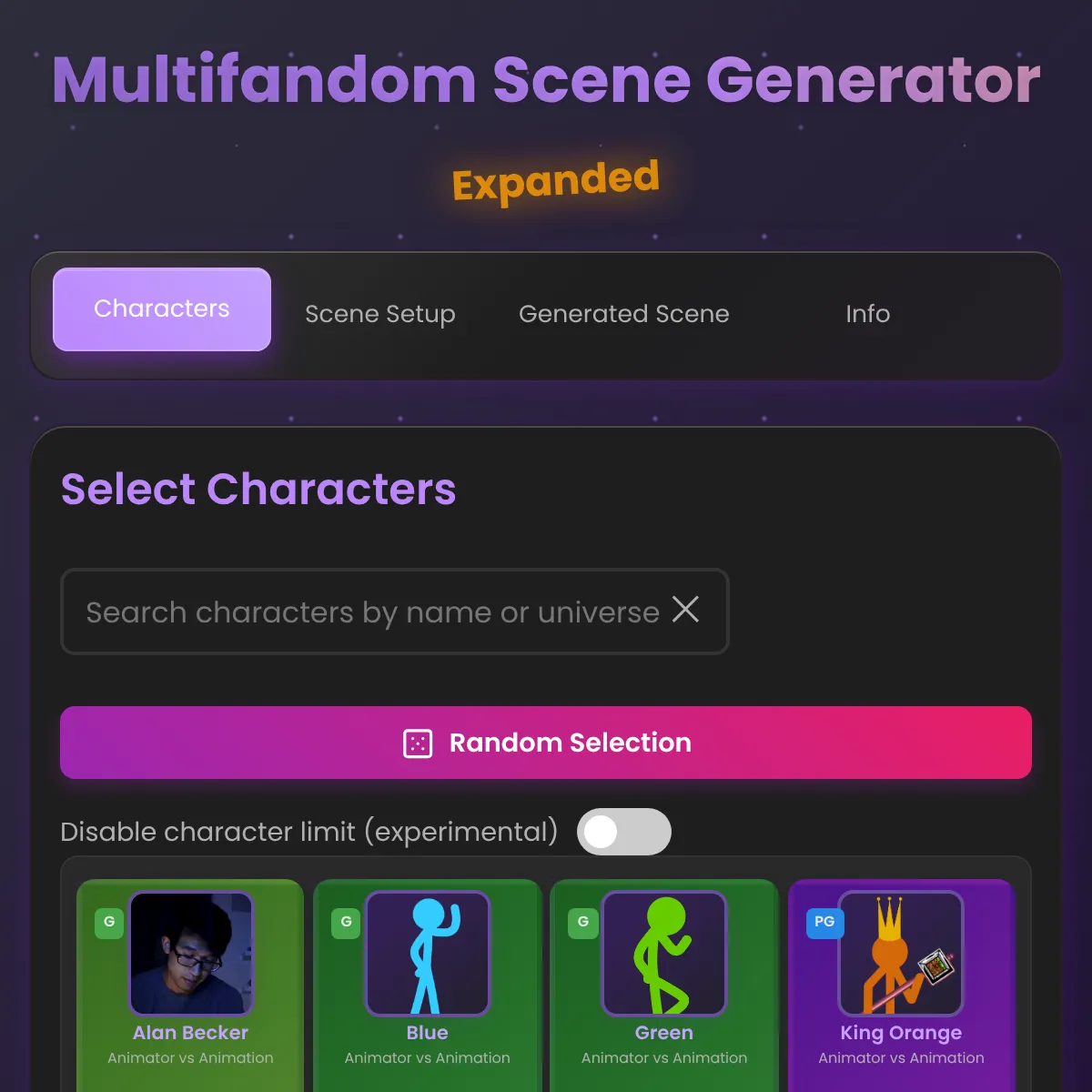 Multifandom Scene Generator: Expanded