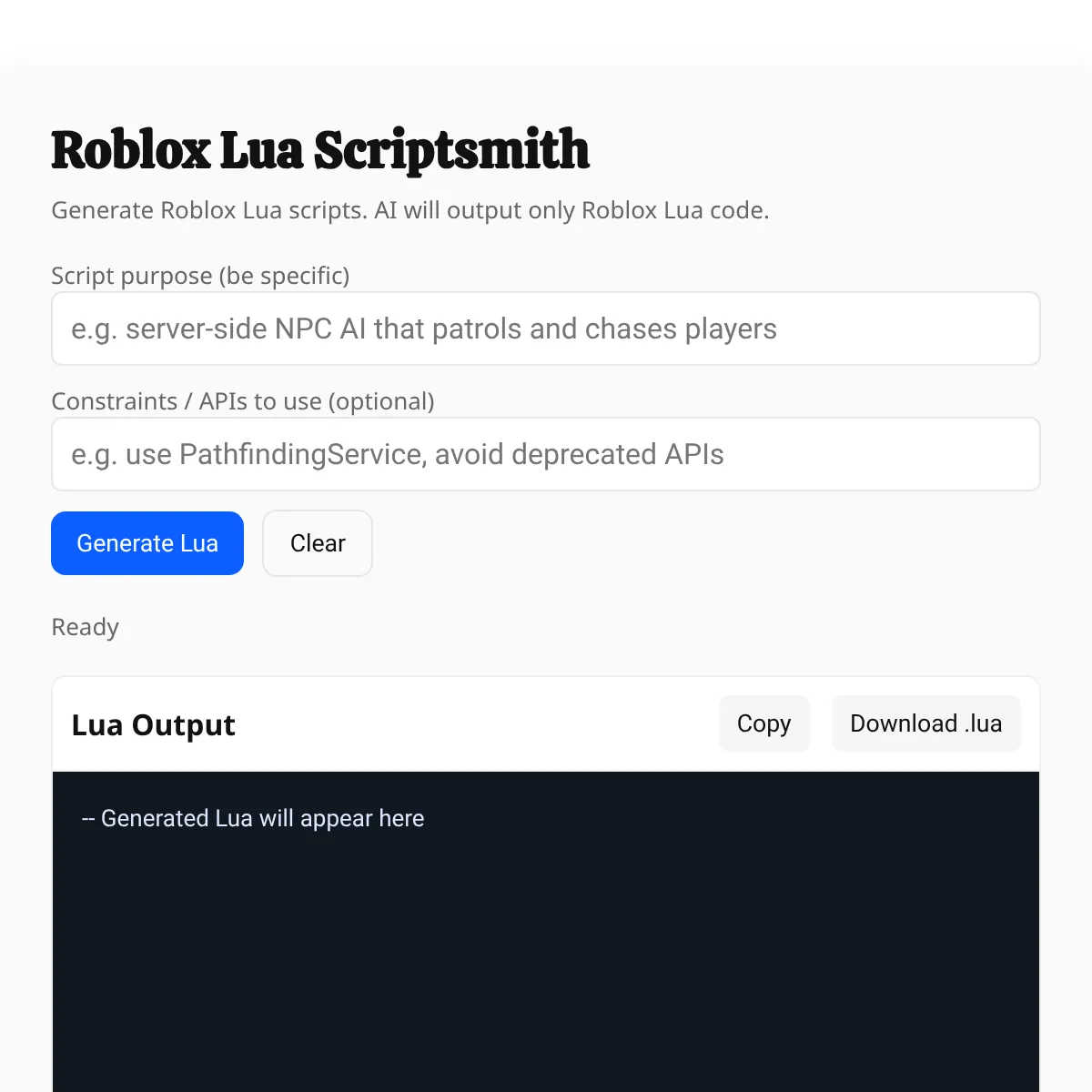 Roblox Lua Scriptsmith — AI