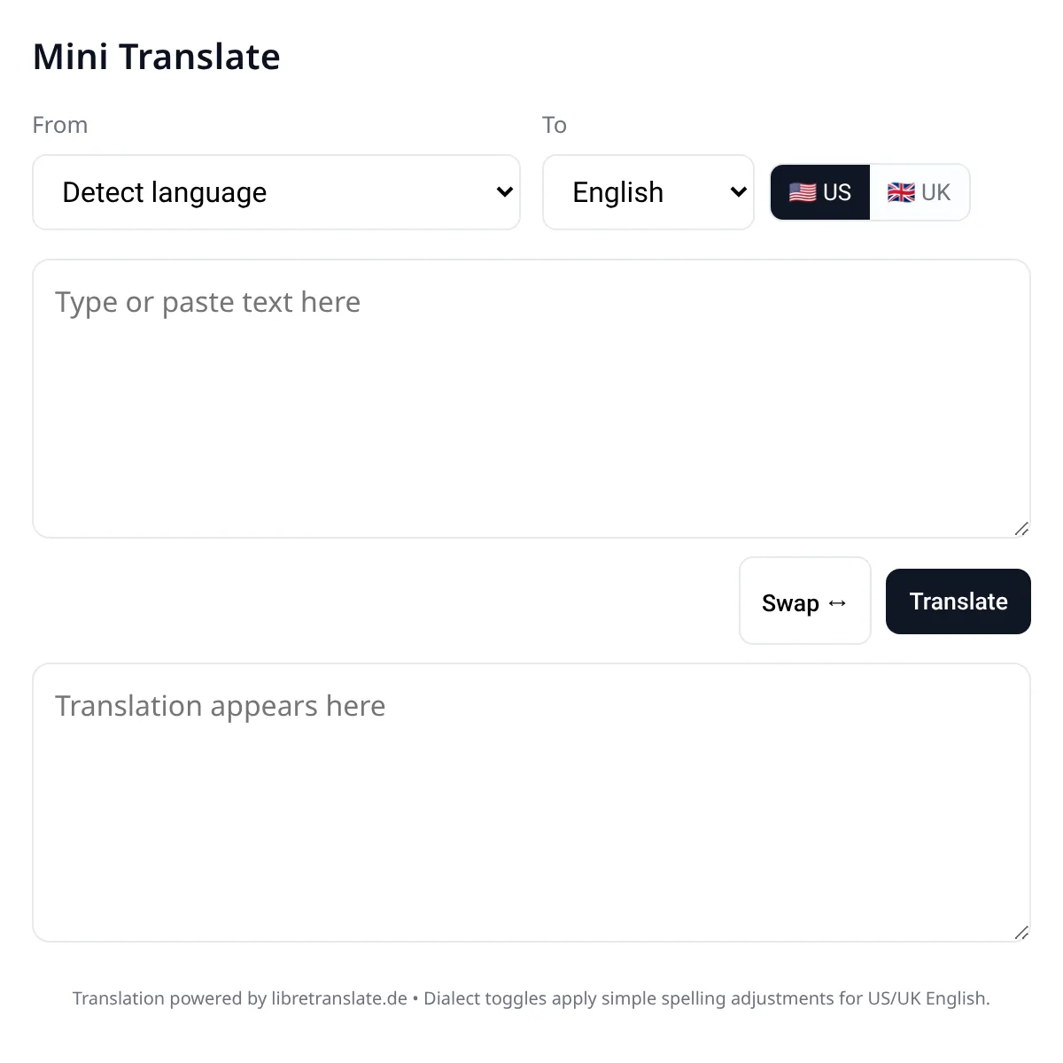 Mini Translate — 🇺🇸 / 🇬🇧