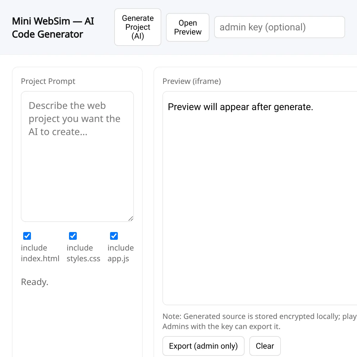 Mini WebSim — AI Code Generator & Preview