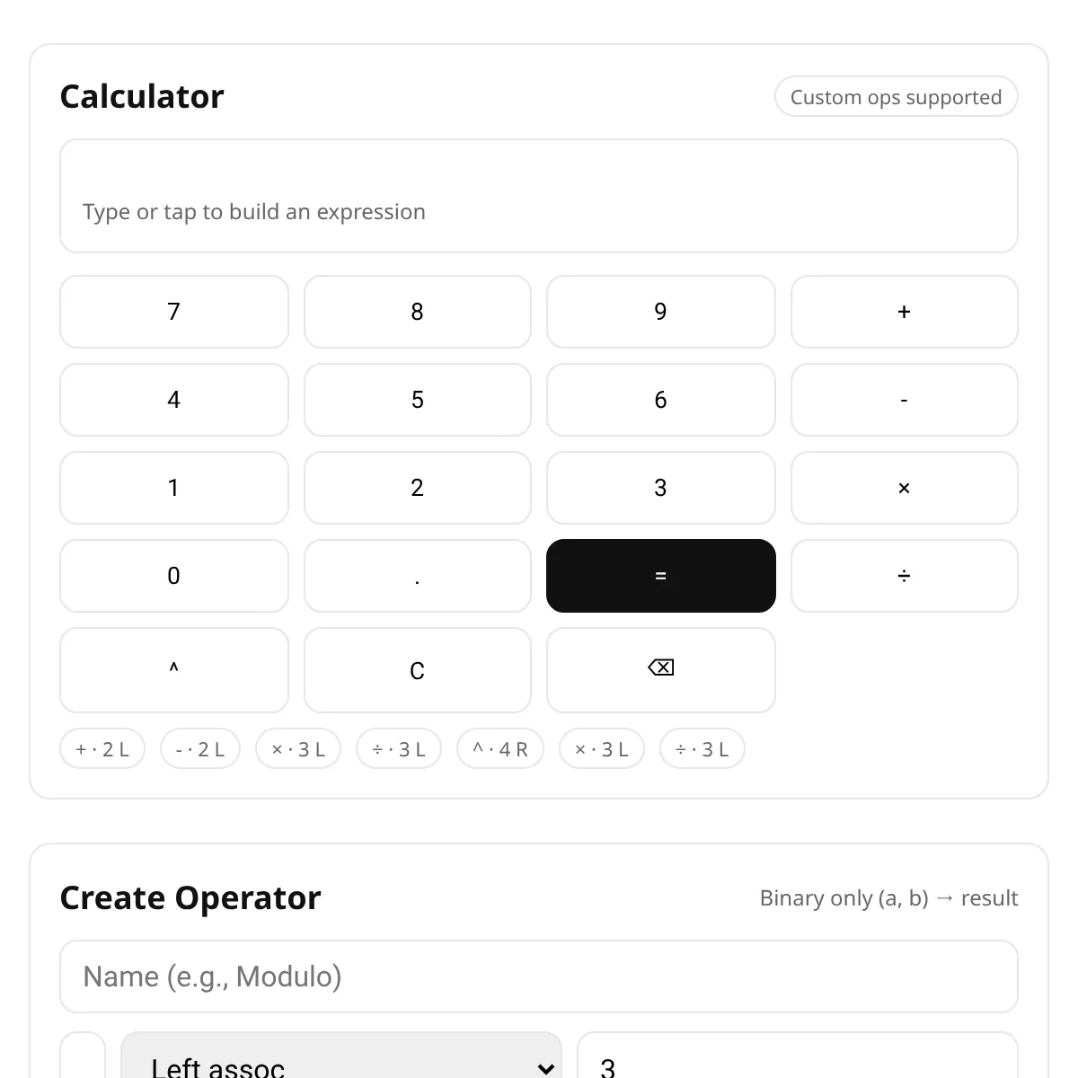 Custom Operator Calculator