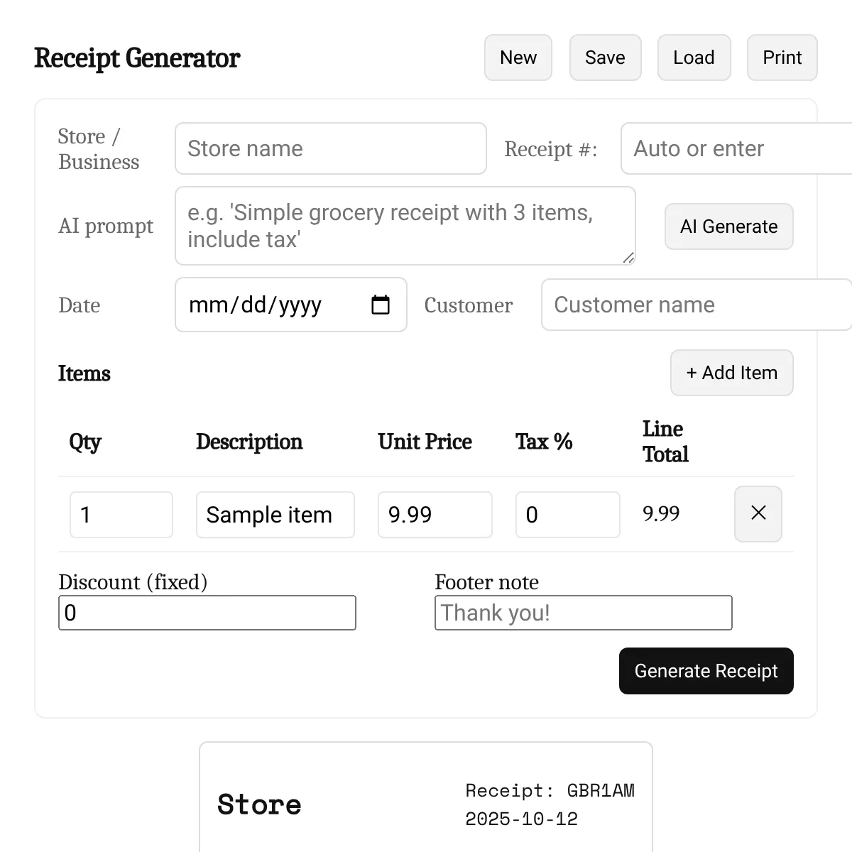 Receipt Generator