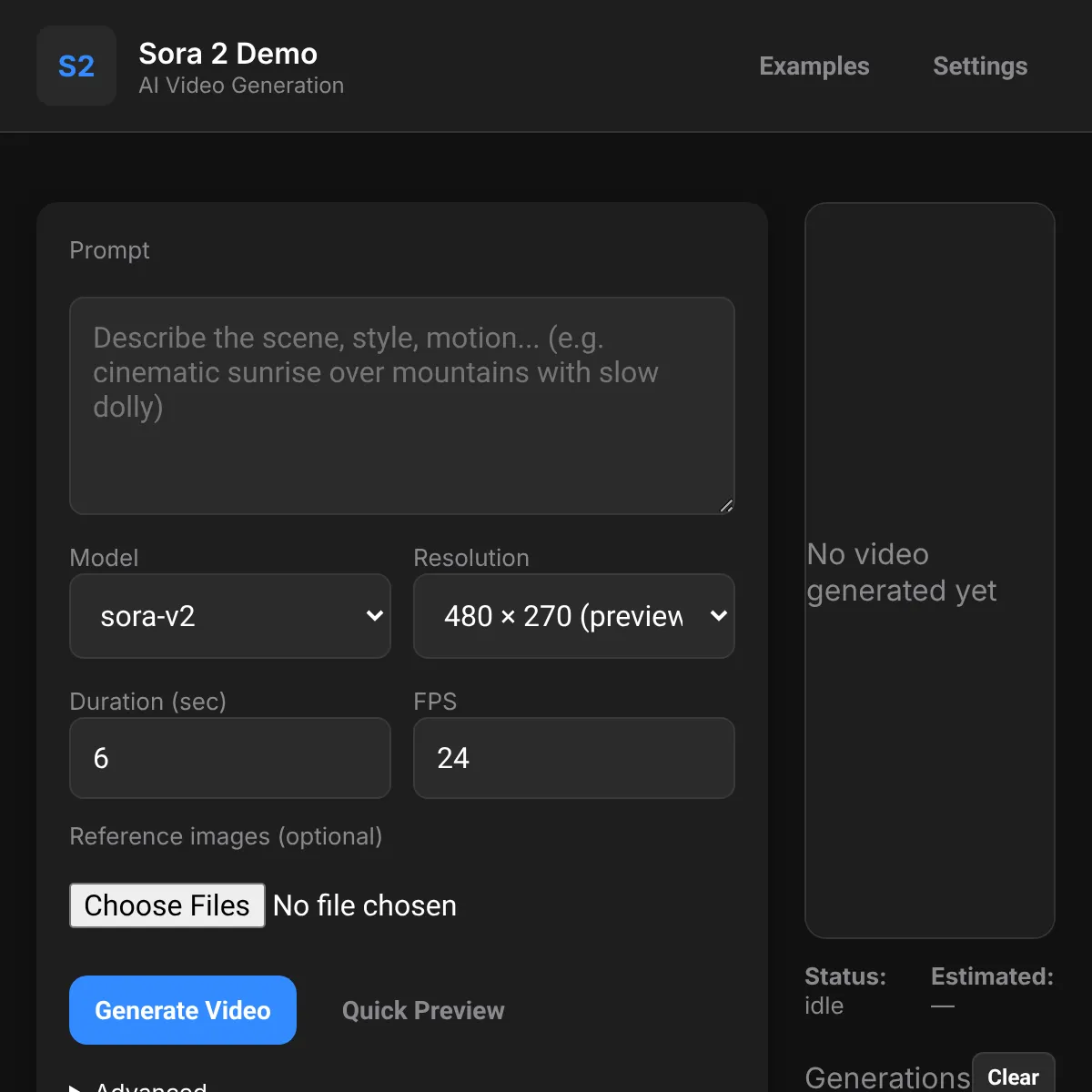 AI Video Generator — Sora-like UI