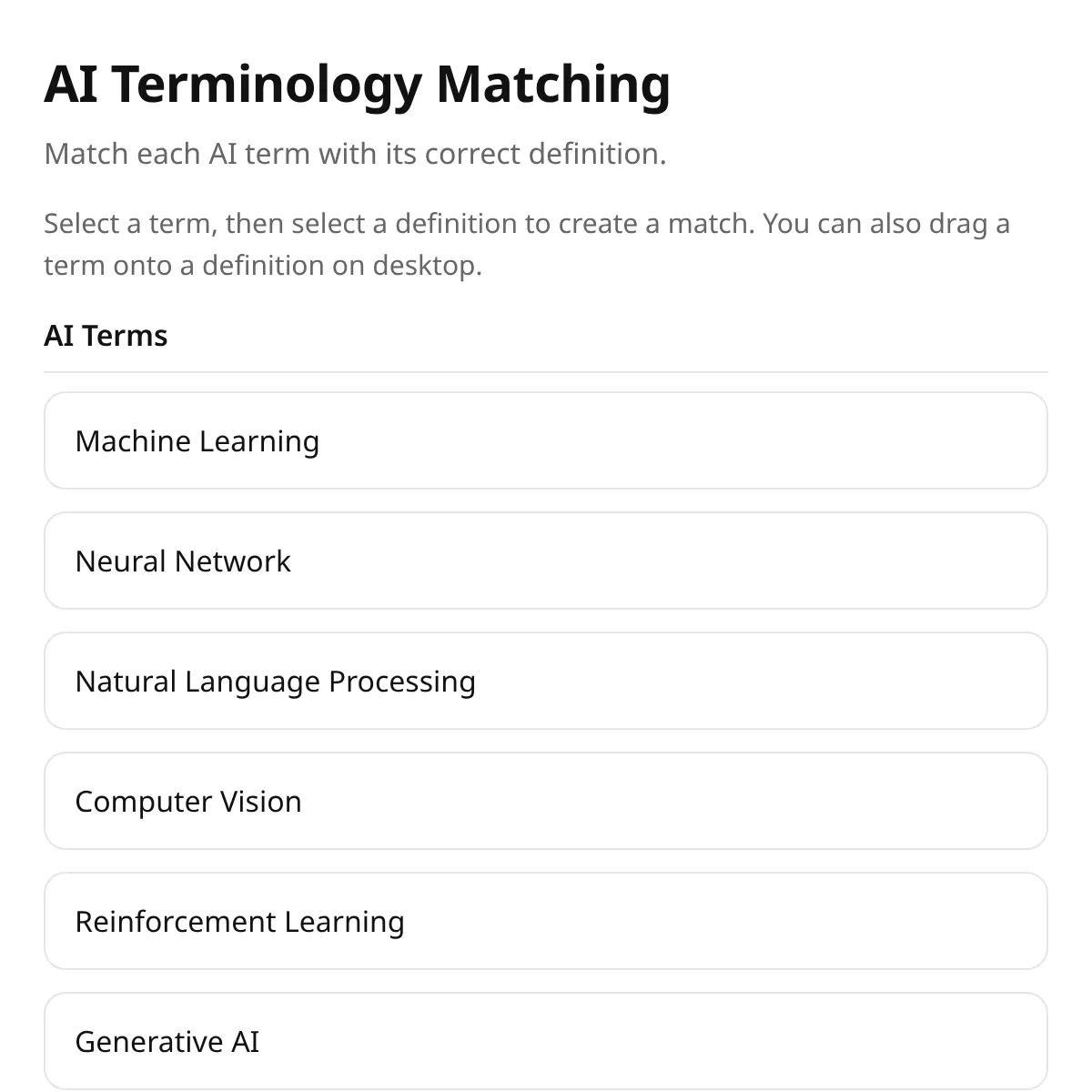 AI Terminology Matching Exercise