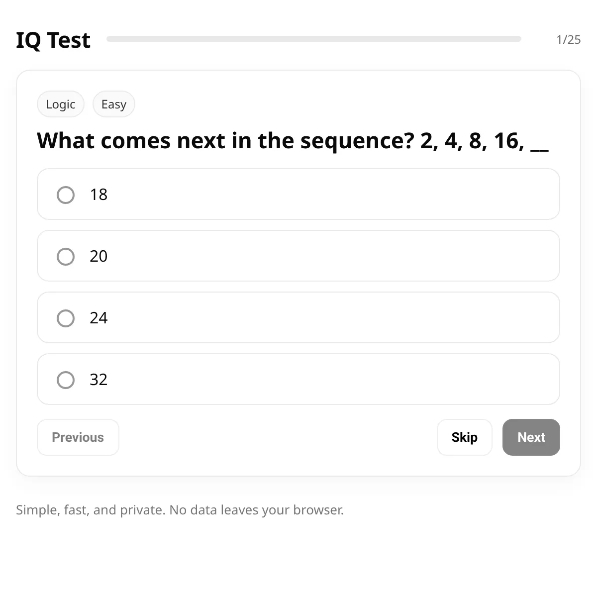 IQ Test (25 Questions)