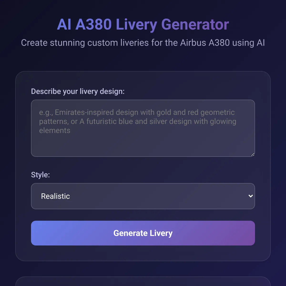 AI A380 Livery Generator