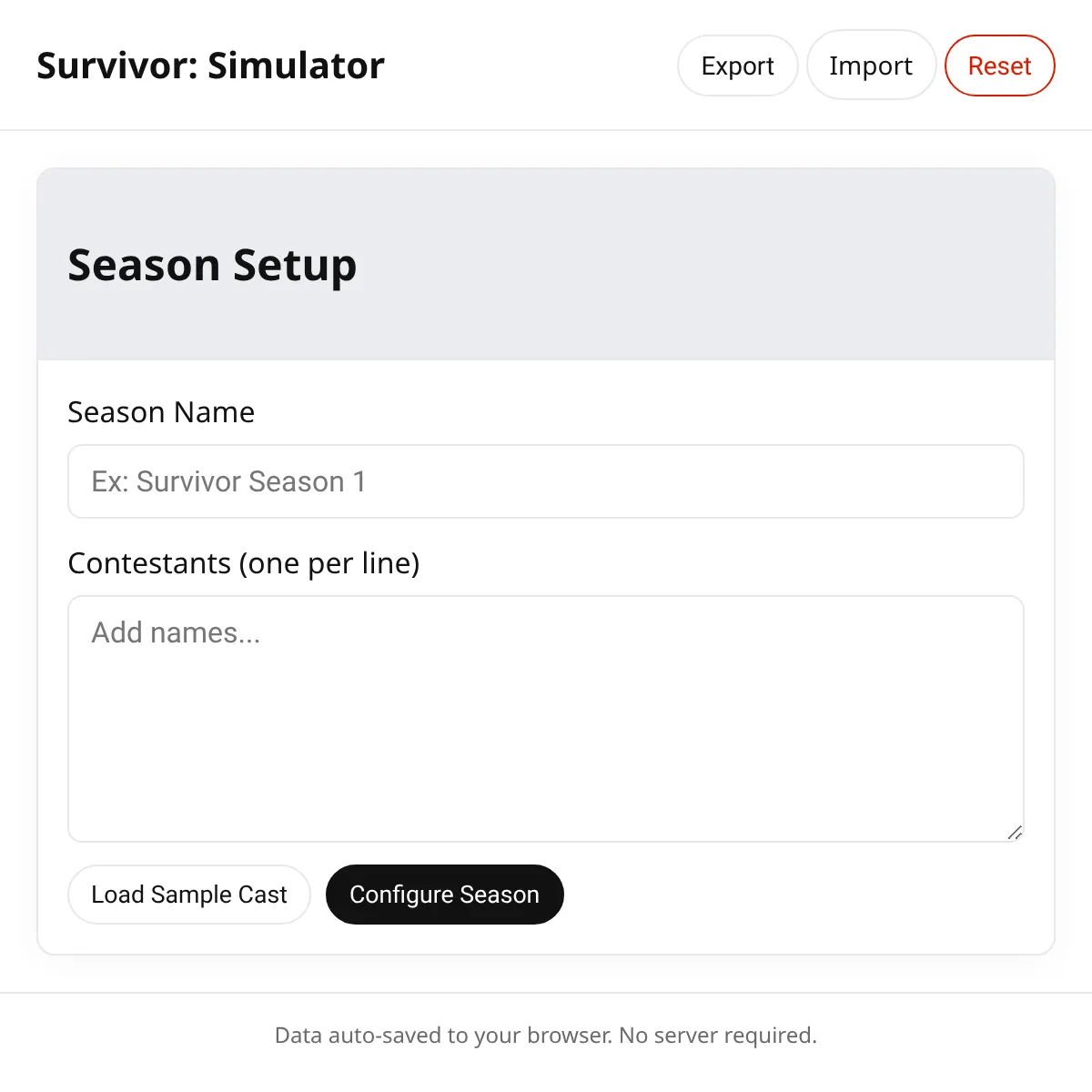 Survivor: Reality Show Simulator
