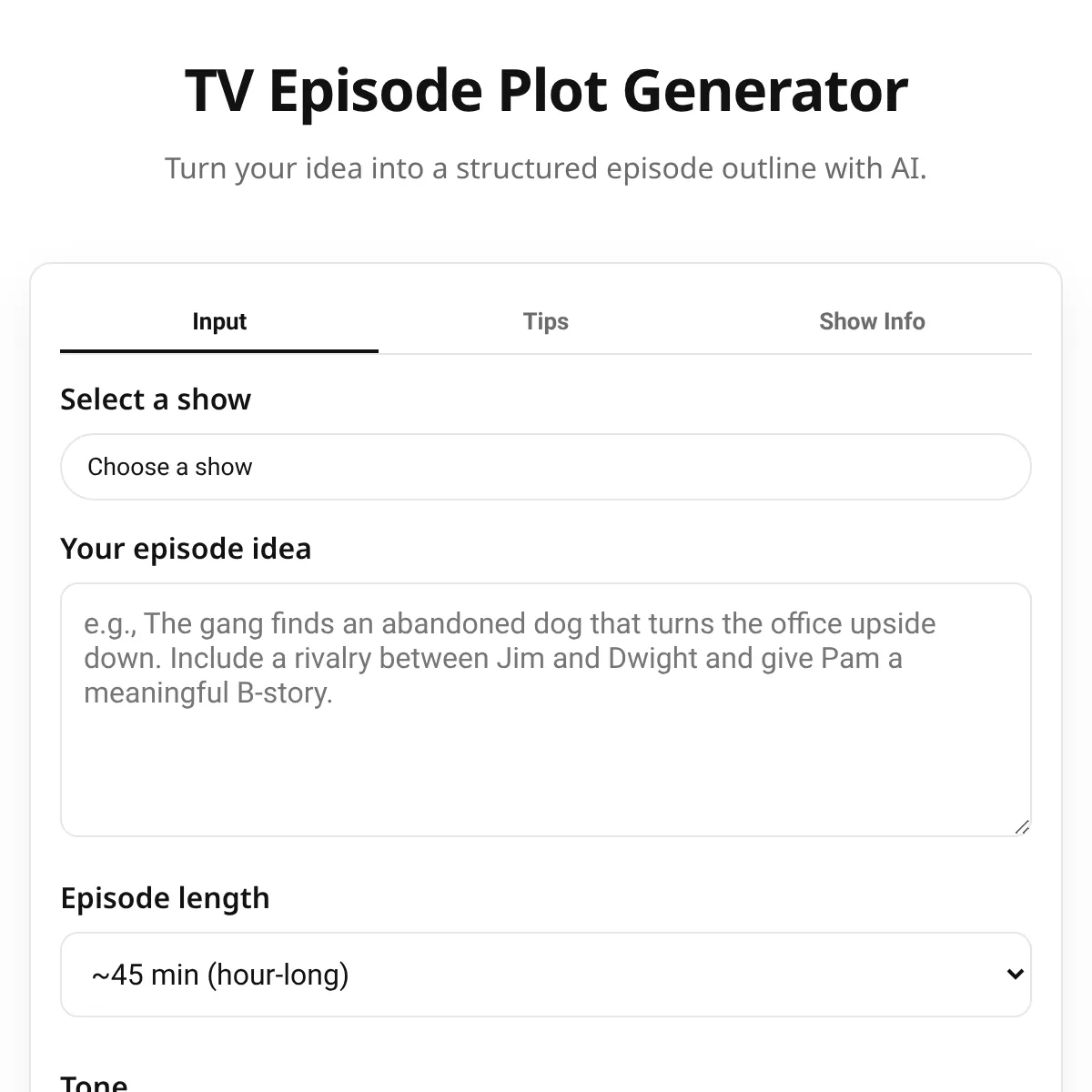 AI TV Episode Plot Generator