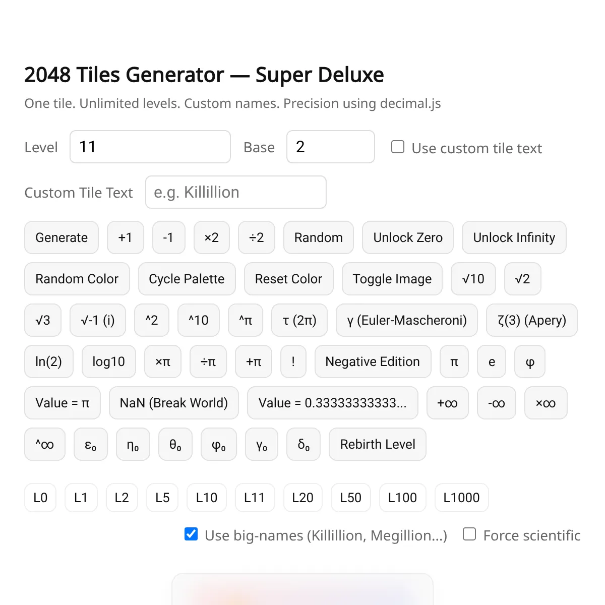 2048 Tiles Generator — Super Deluxe