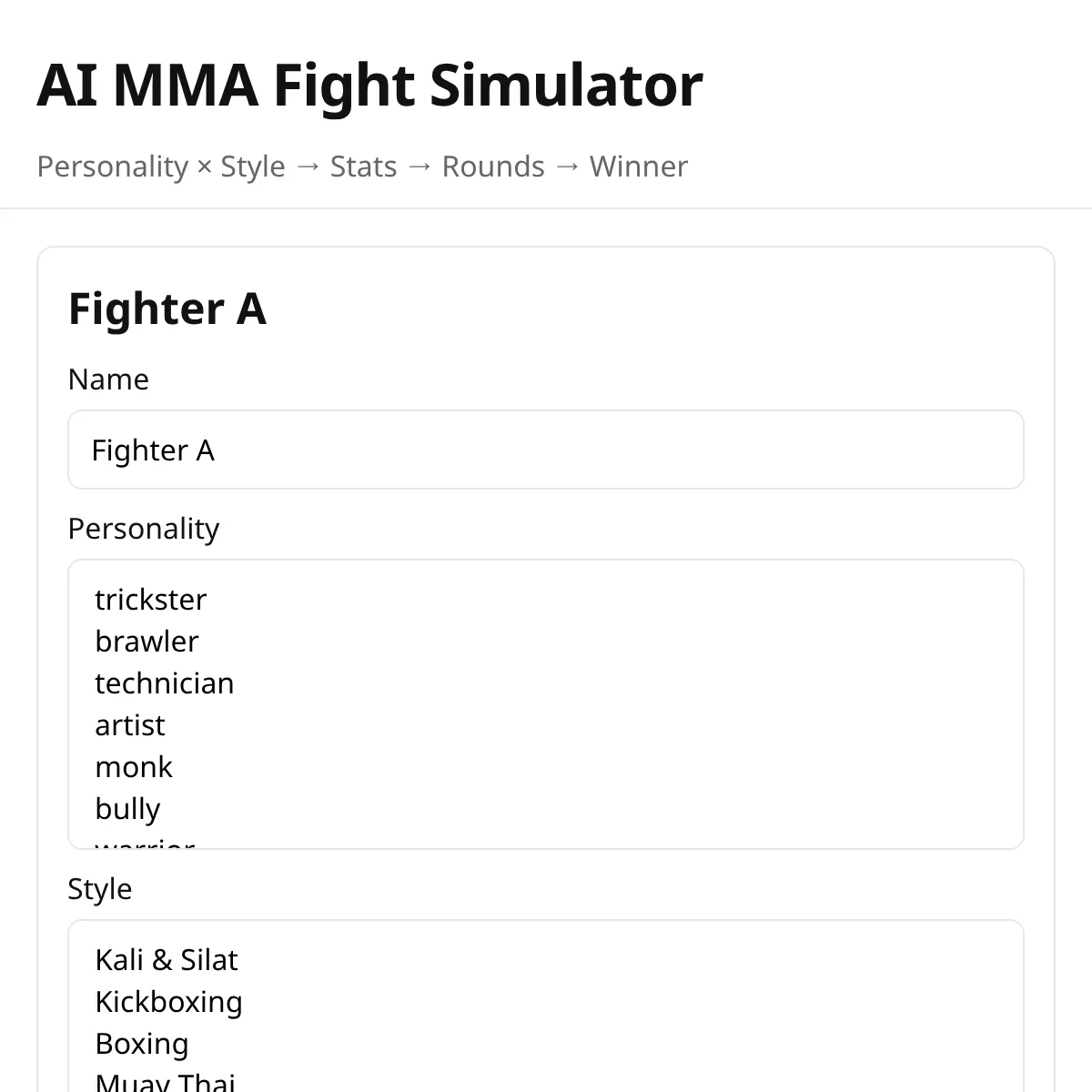 AI MMA Fight Simulator