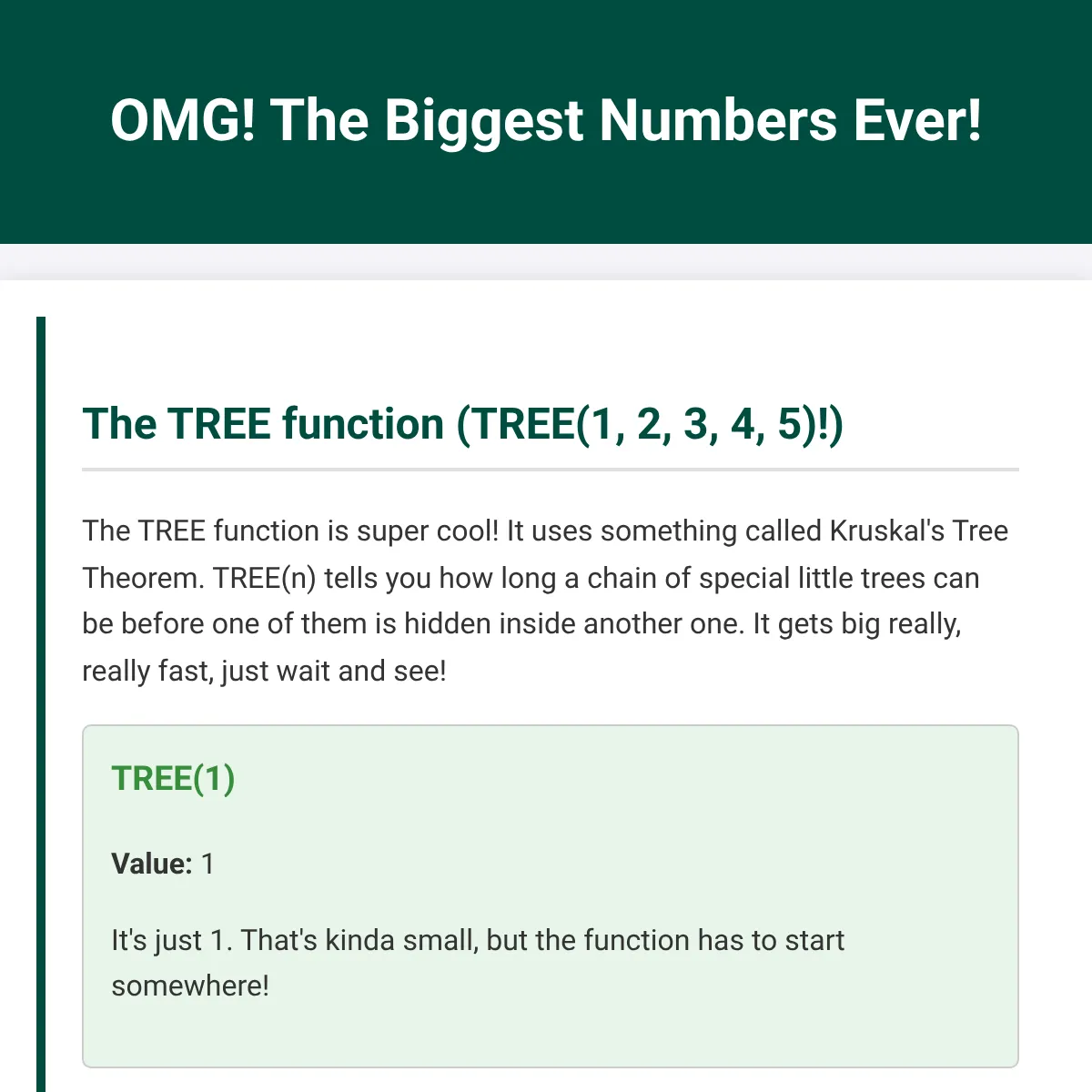 The Largest Numbers: TREE and SSCG