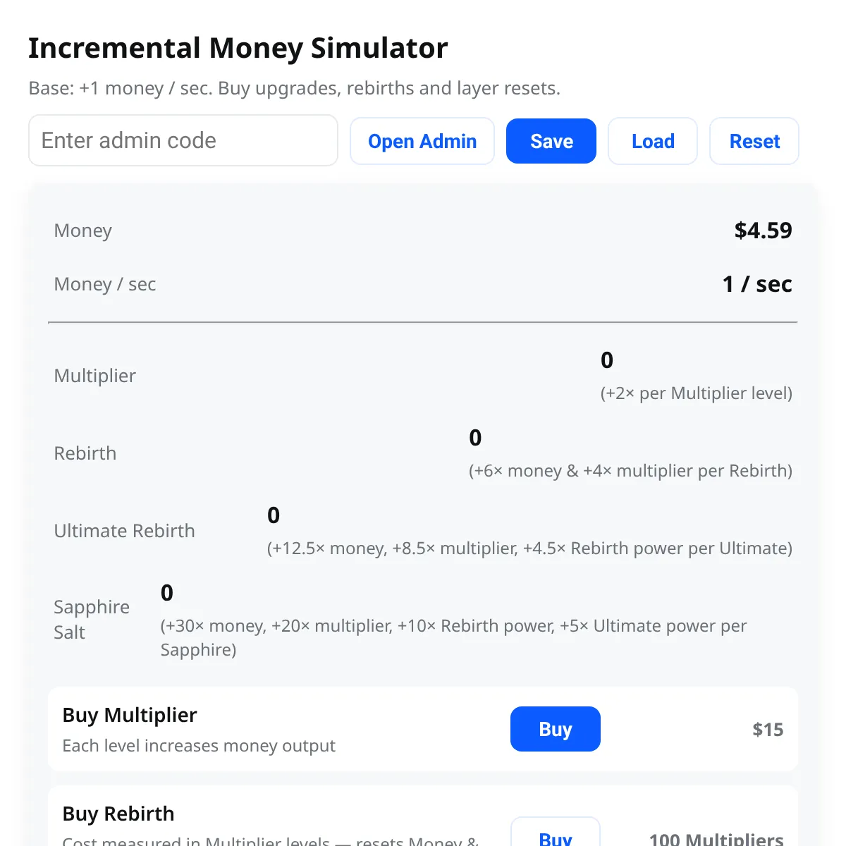 Incremental Money Simulator