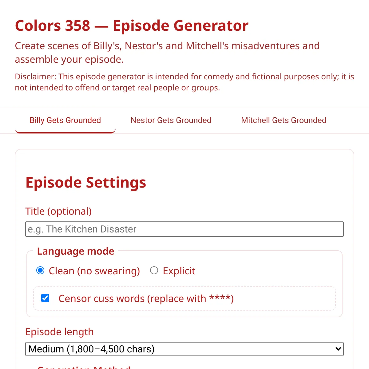 Colors 358 — Episode Generator