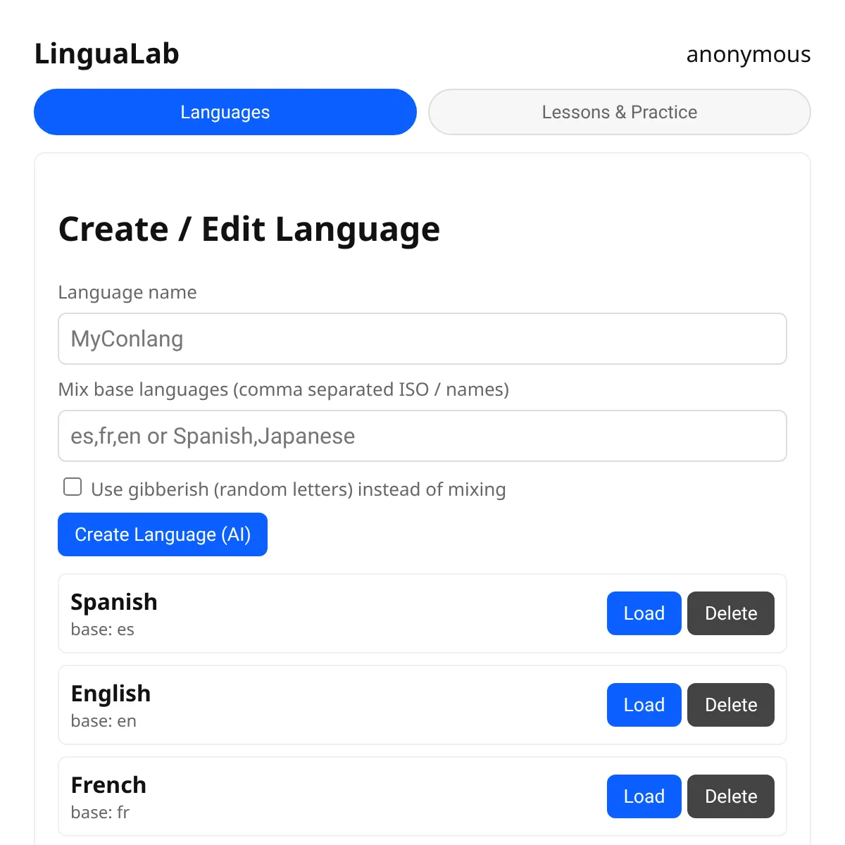 LinguaLab — Create Your Own Language