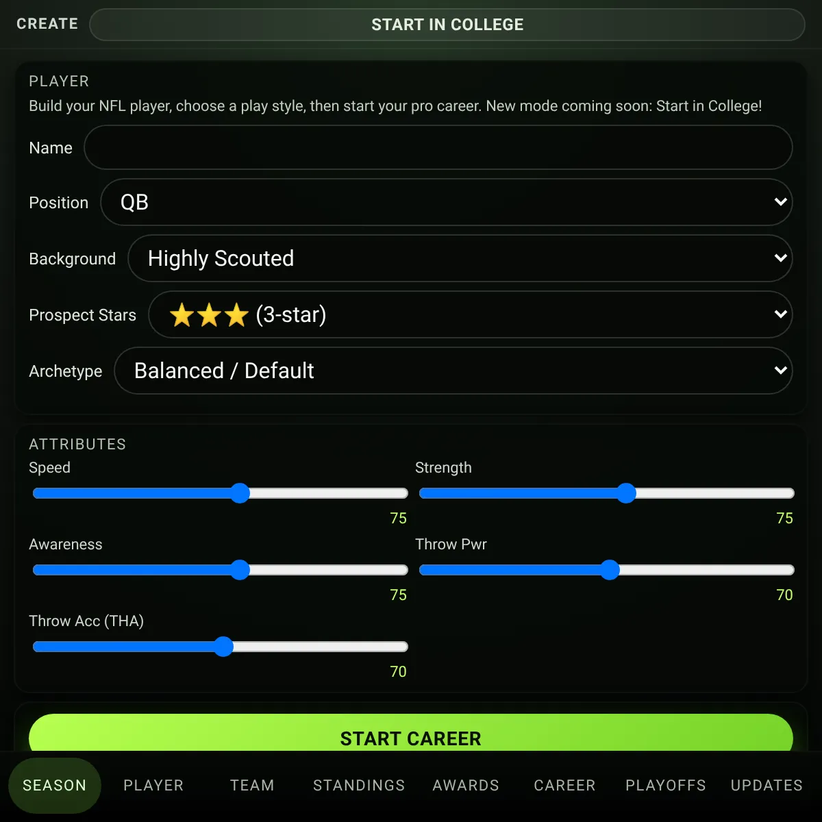 NFL Career Simulator