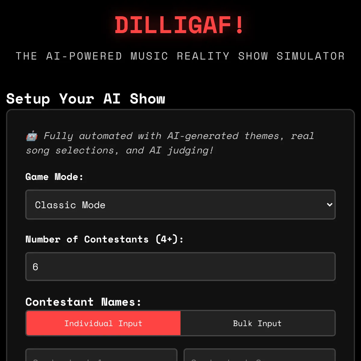DILLIGAF! Reality Show Simulator