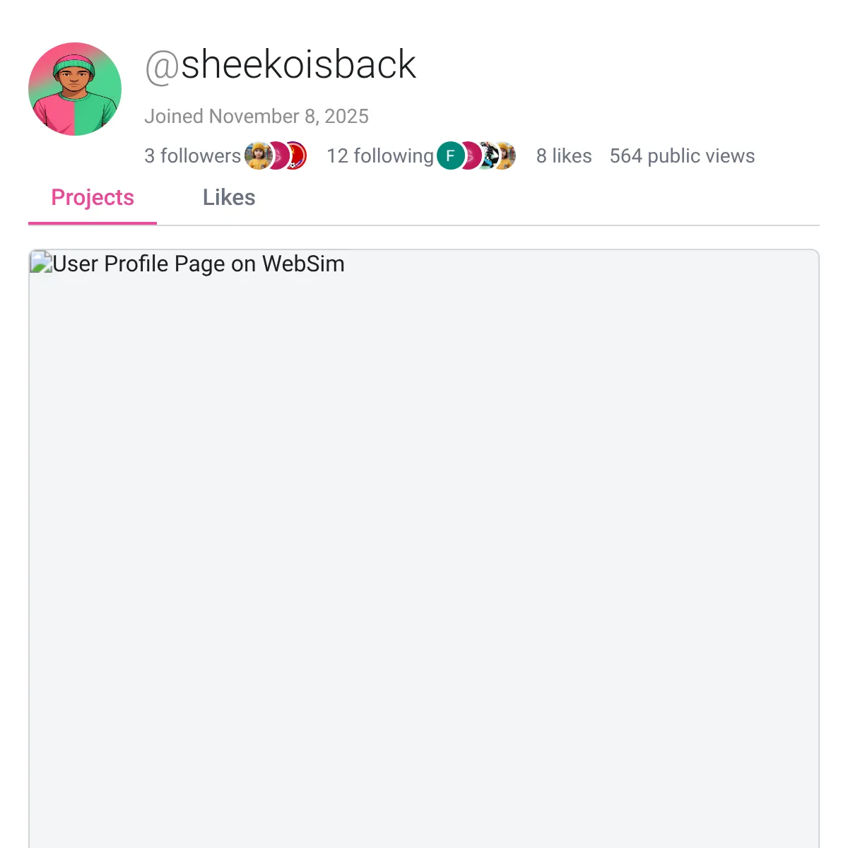 User Profile Page on WebSim