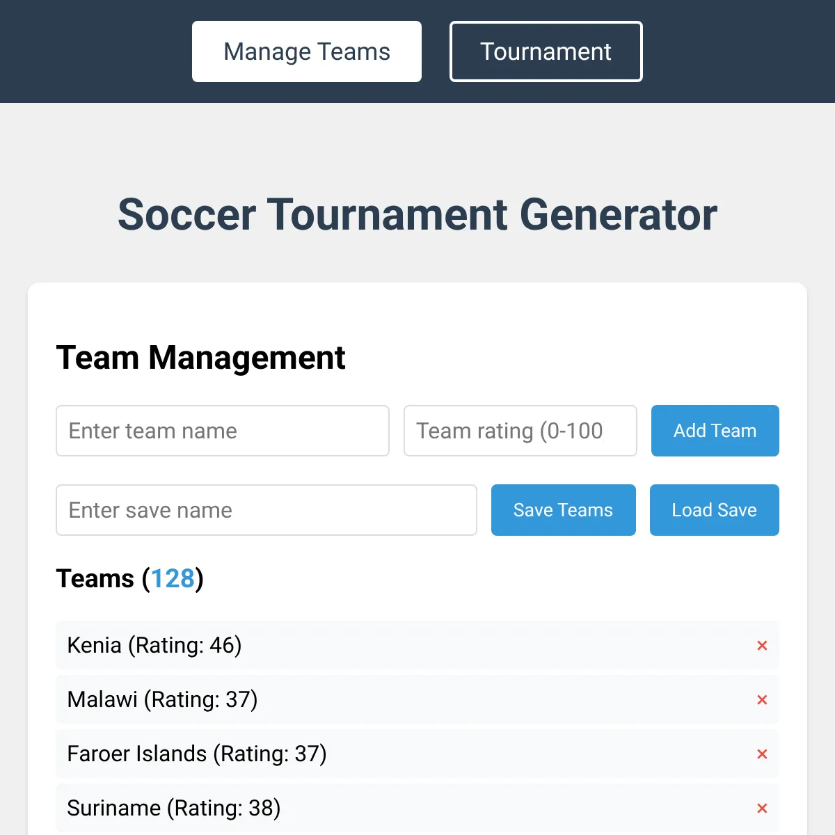 Soccer Tournament Generator