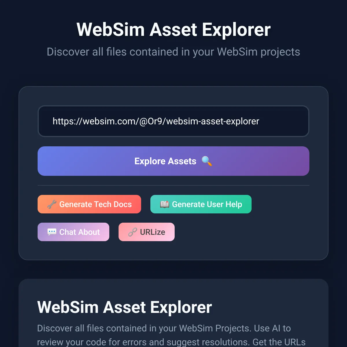 WebSim Asset Explorer