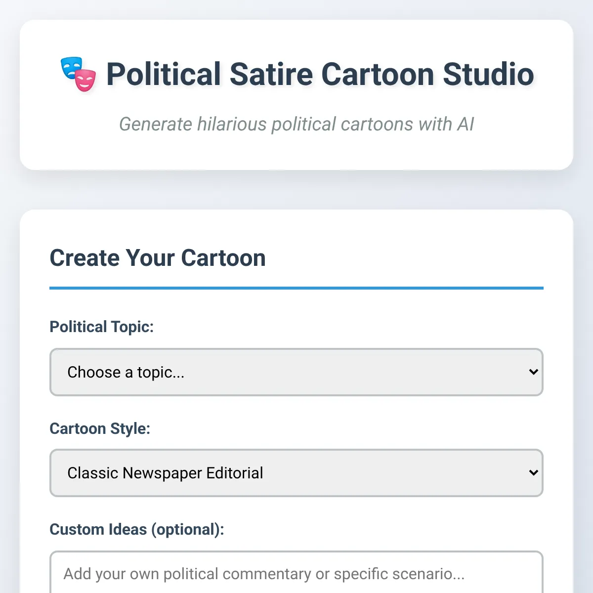 Political Satire Cartoon Generator