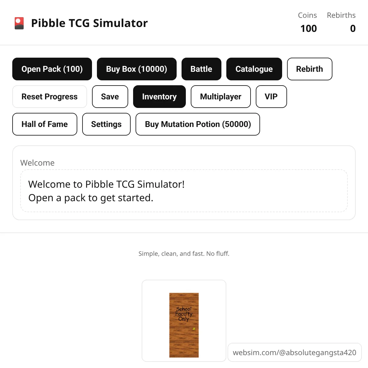 Pibble TCG Simulator