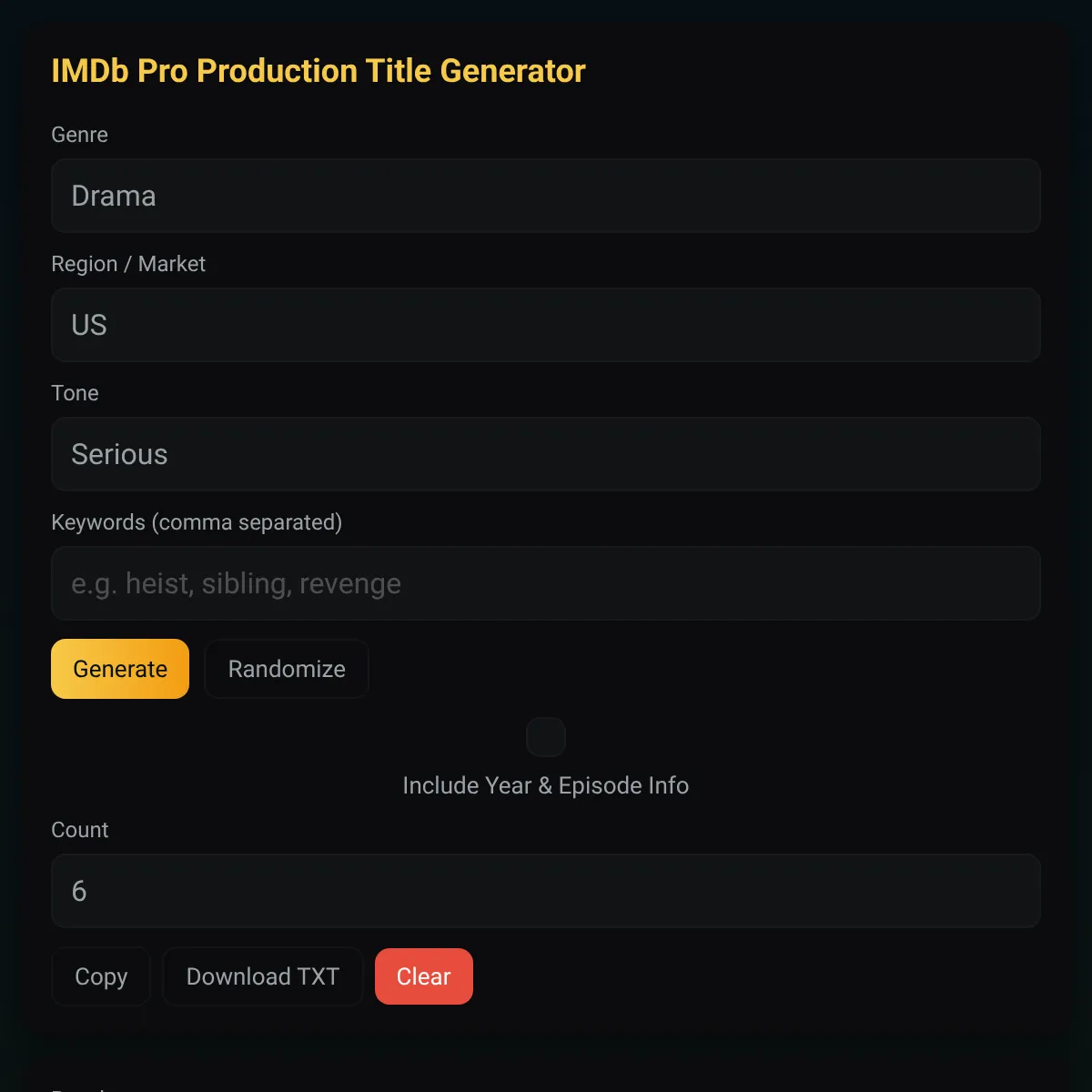 IMDb Pro Production Title Generator