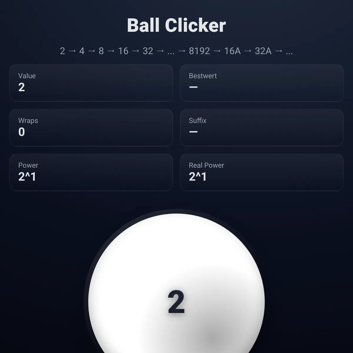 Ball Clicker — Powers of 2 with Alphabet Suffix